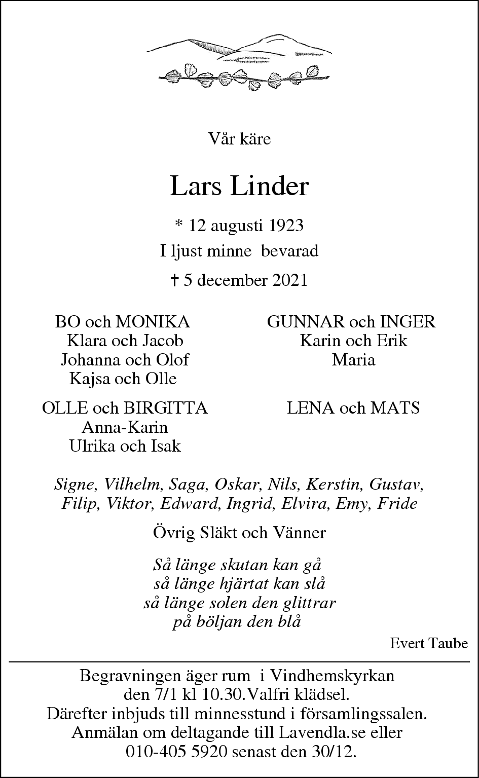 Till minne av Lars Linder | Lavendla
