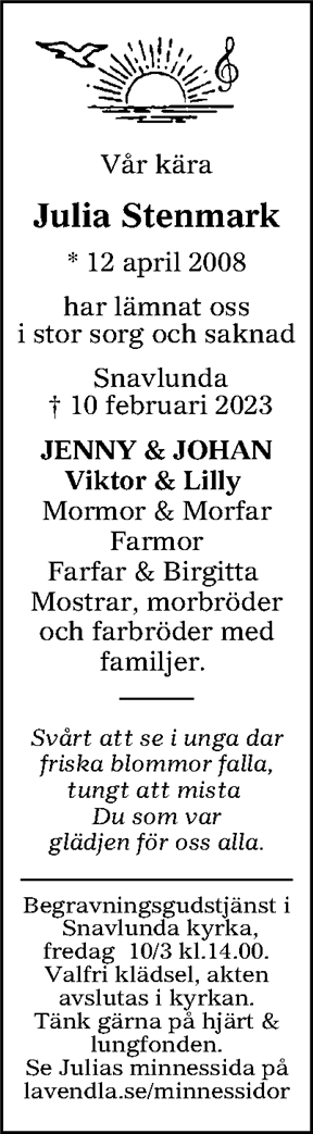 Till minne av Julia Stenmark | Lavendla