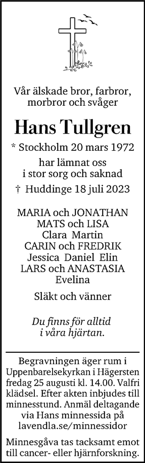 Till minne av Hans Tullgren | Lavendla