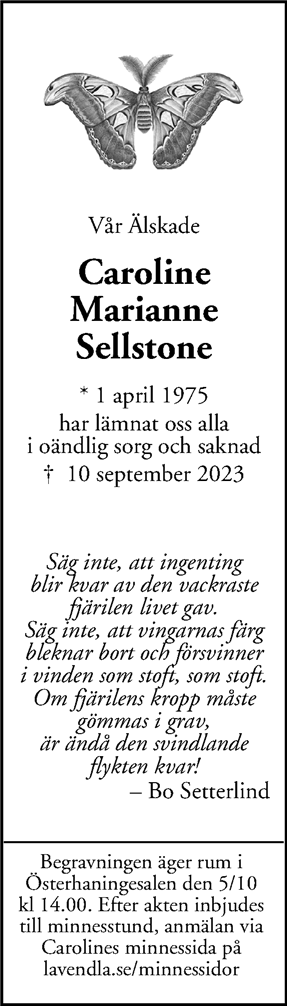 Till minne av Caroline Sellstone | Lavendla