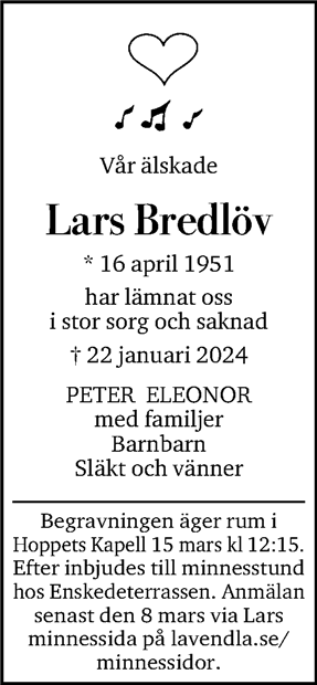Till minne av Lars Bredlöv | Lavendla