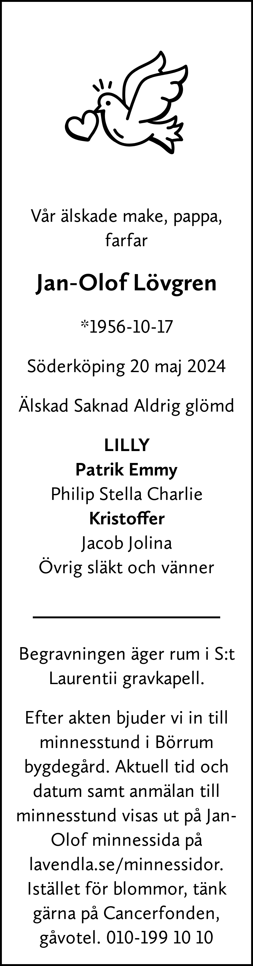 Till minne av Jan-Olof Lövgren | Lavendla