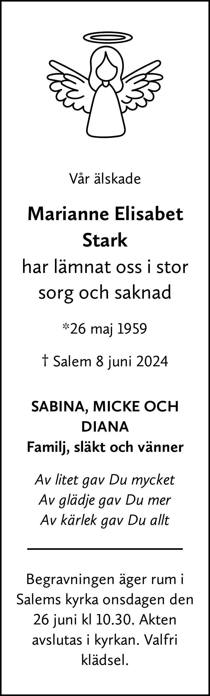 Till minne av Marianne Elisabet Stark | Lavendla