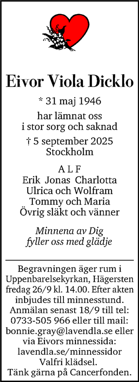 Till minne av Eivor Dicklo | Lavendla