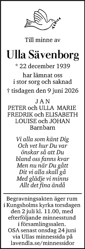 Till minne av Ulla Sävenborg | Lavendla
