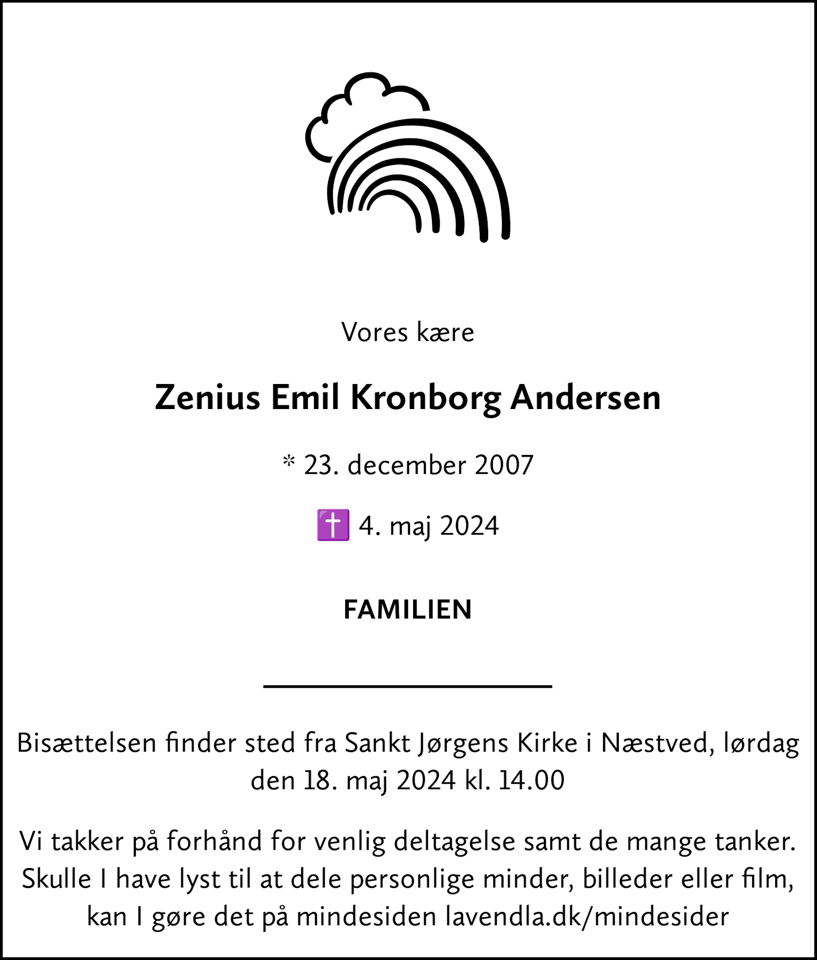 Til minde om Zenius Emil Kronborg Andersen - Lavendla