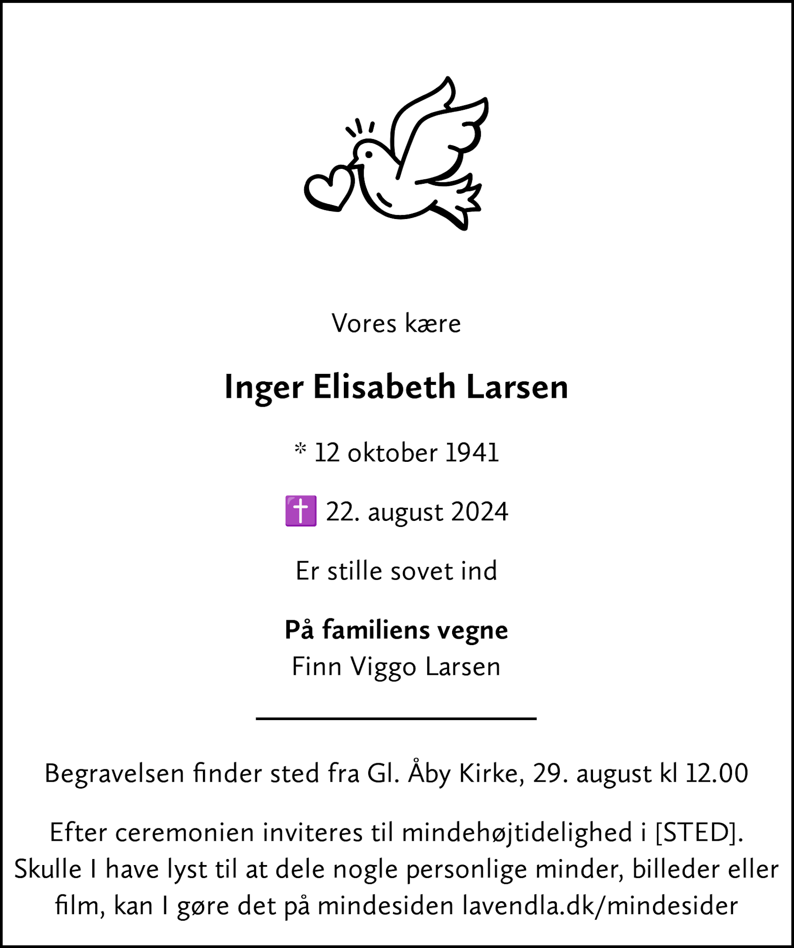 Til minde om Inger Elisabeth Larsen - Lavendla