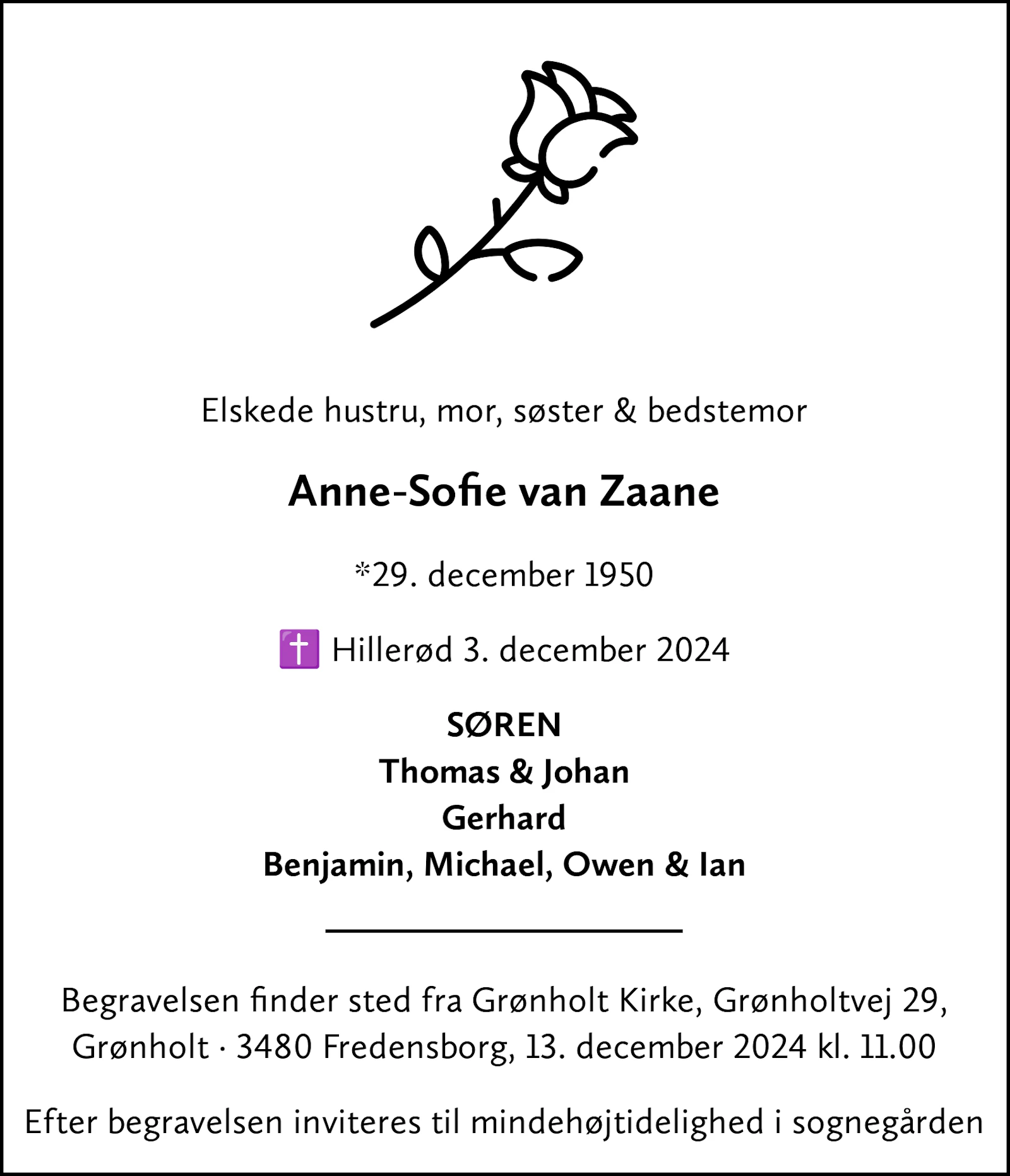Til minde om Anne-Sofie “Fie” van Zaane - Lavendla