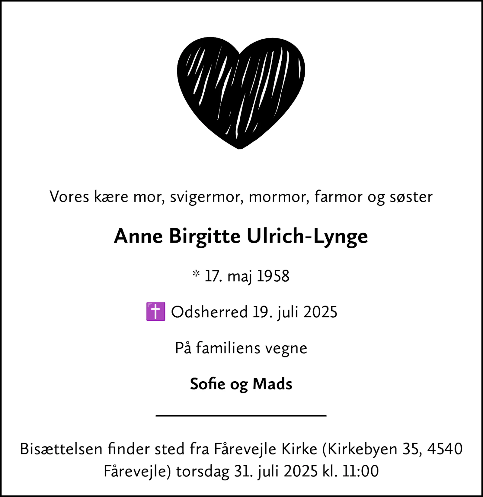 Til minde om Anne Birgitte Ulrich-Lynge - Lavendla